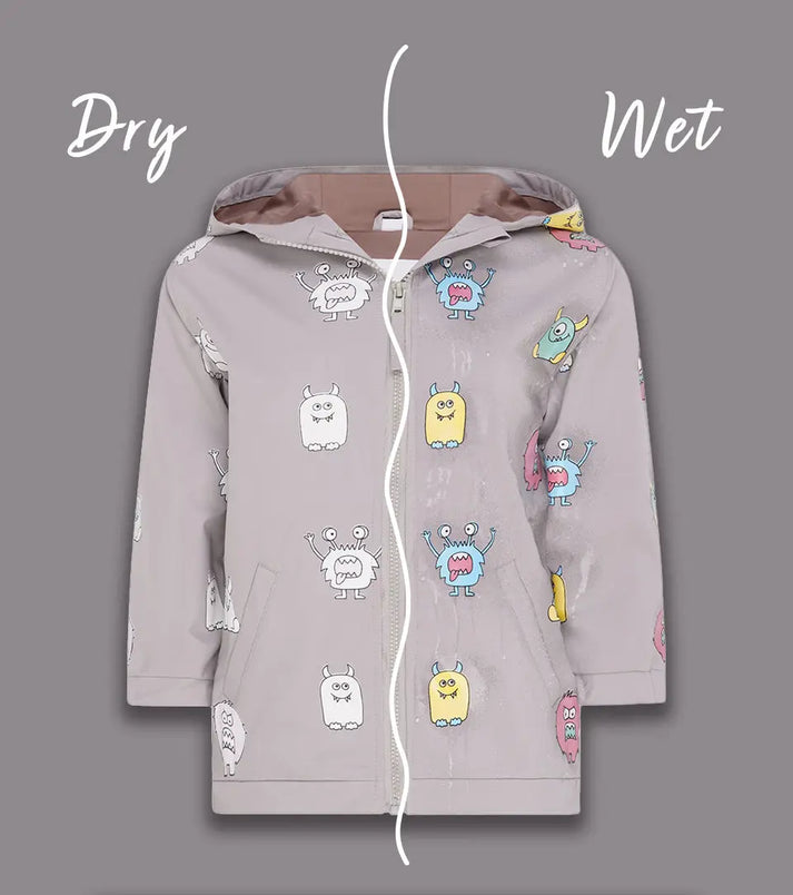 Holly and Beau - Kids Color Changing Raincoat, Grey, Monster Print ...