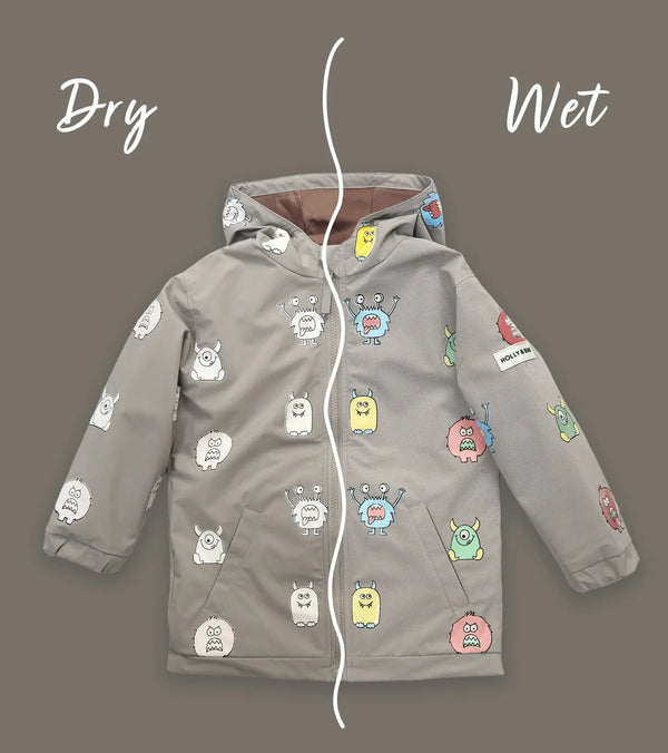 Holly and Beau - Kids Color Changing Raincoat, Grey, Monster Print ...