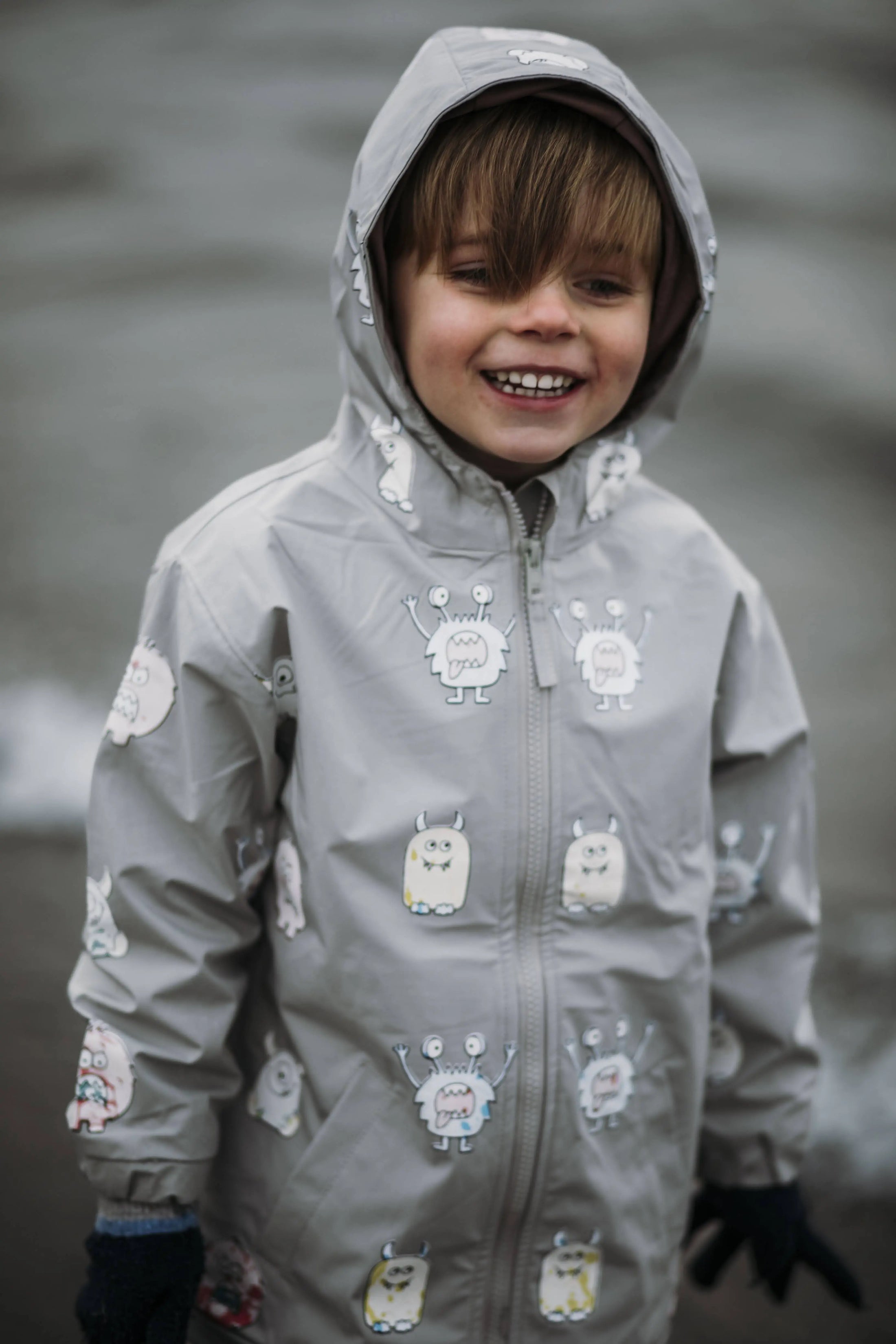 Holly and Beau - Kids Color Changing Raincoat, Grey, Monster Print ...