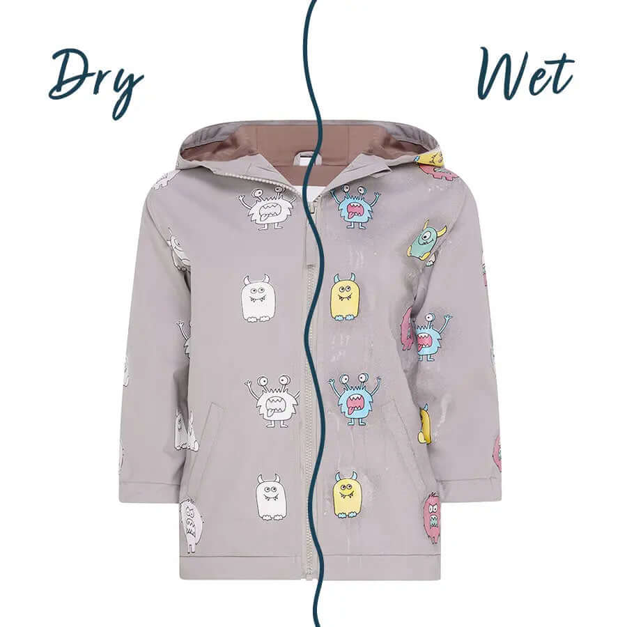 Holly and Beau - Kids Color Changing Raincoat, Grey, Monster Print ...