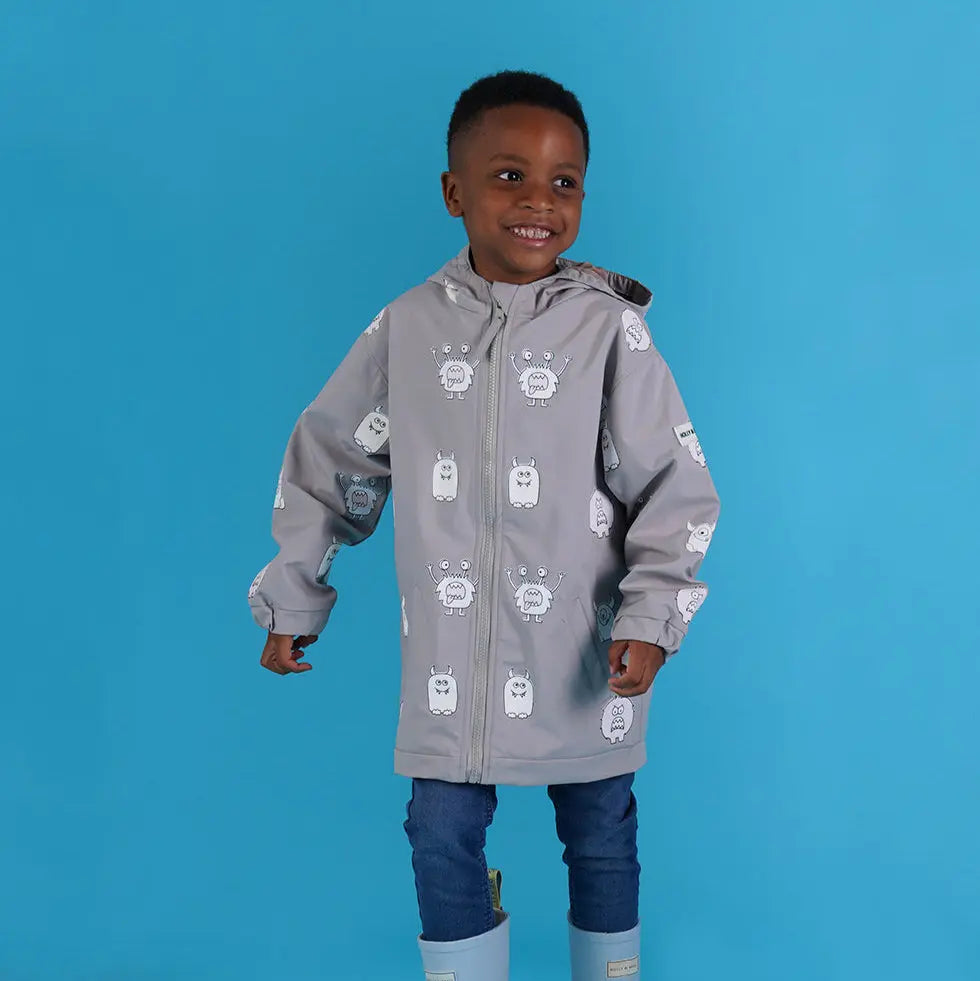 Holly and Beau - Kids Color Changing Raincoat, Grey, Monster Print ...